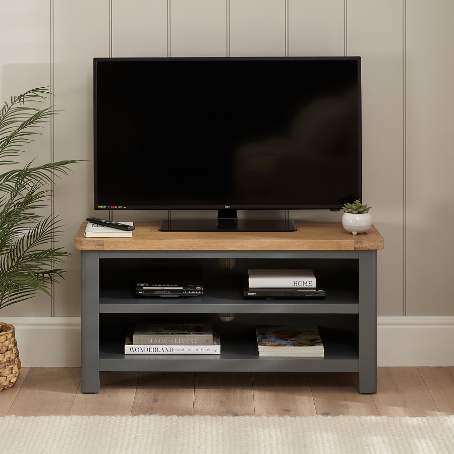 Marbury Slate Grey Painted Small TV Unit Stand – Up to 50” TV Size ...