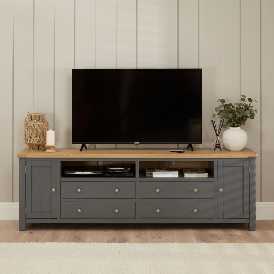 Marbury Slate Grey Painted XXL Widescreen TV Unit Stand – Up to 100” TV ...