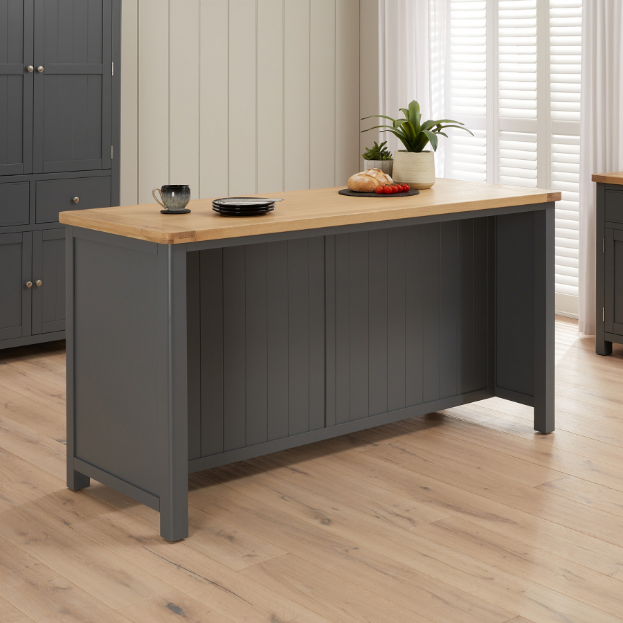 Marbury Slate Grey Painted Kitchen Island Counter with Breakfast Bar ...