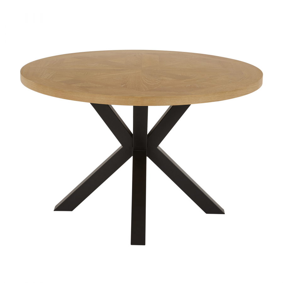Industrial Parquet Limed Oak 120cm Round Dining Table with Black ...