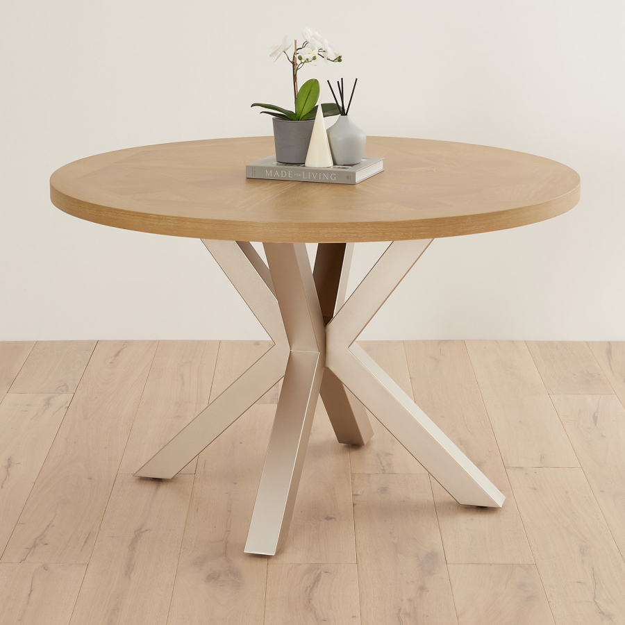 Industrial Parquet Limed Oak 120cm Round Dining Table with Grey ...