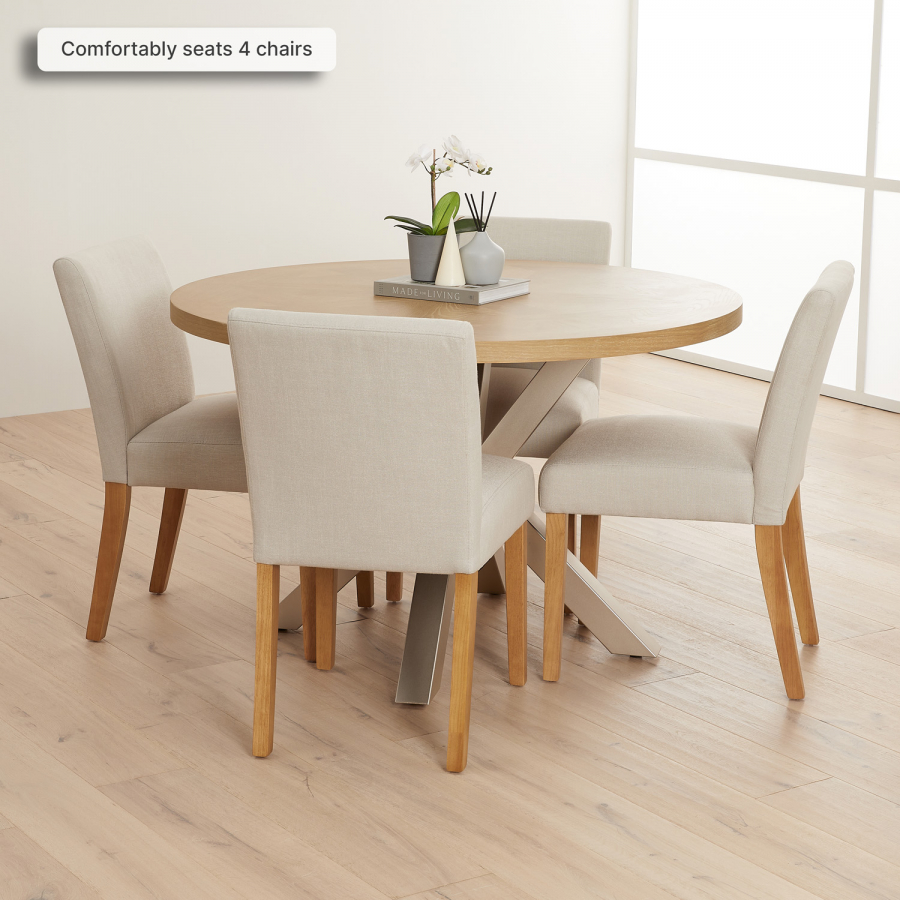 Industrial Parquet Limed Oak 120cm Round Dining Table with Grey ...