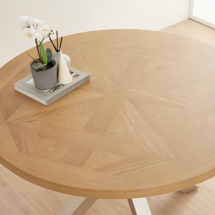 Industrial Parquet Limed Oak 120cm Round Dining Table with Grey ...