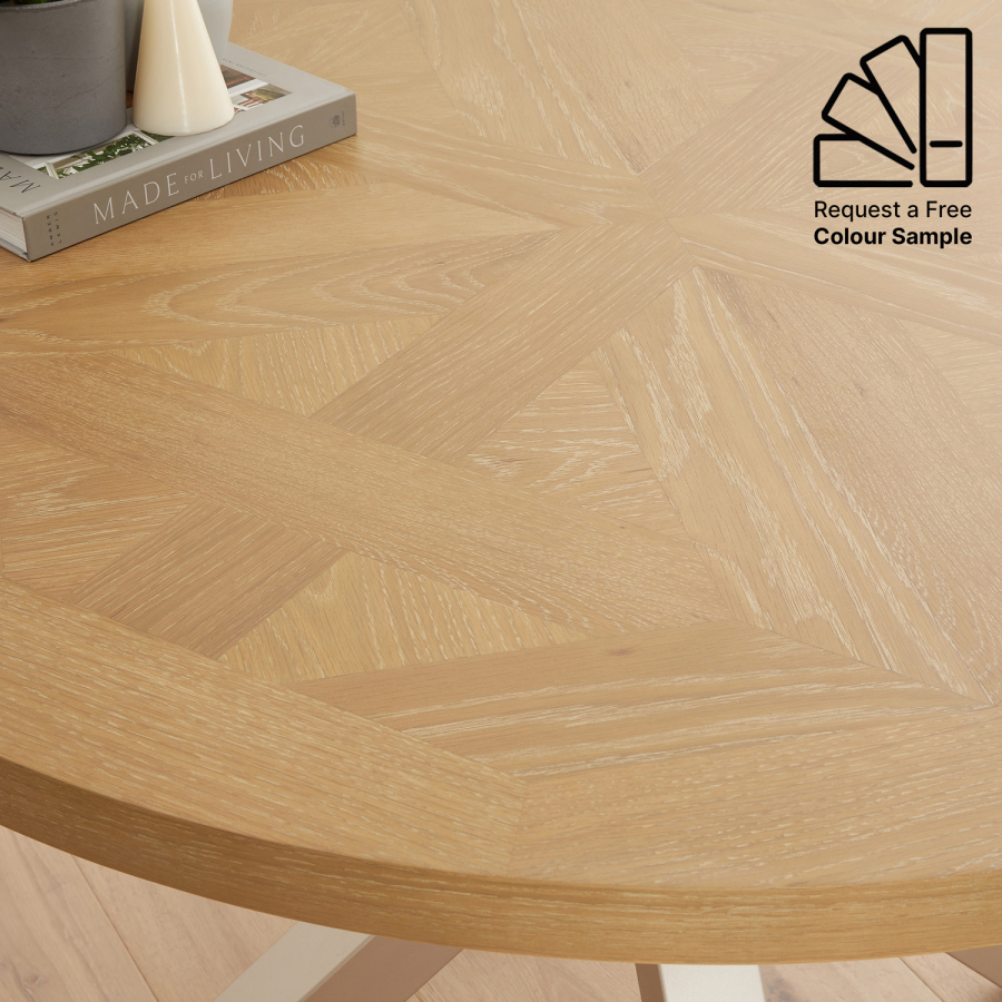 Industrial Parquet Limed Oak 120cm Round Dining Table with Grey ...