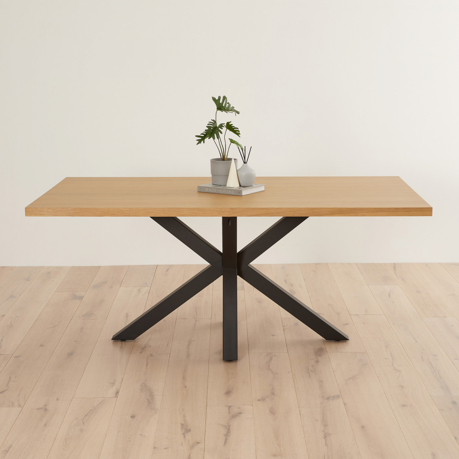 Industrial Natural Oak 180cm Dining Table with Black Starburst Legs – 6 ...