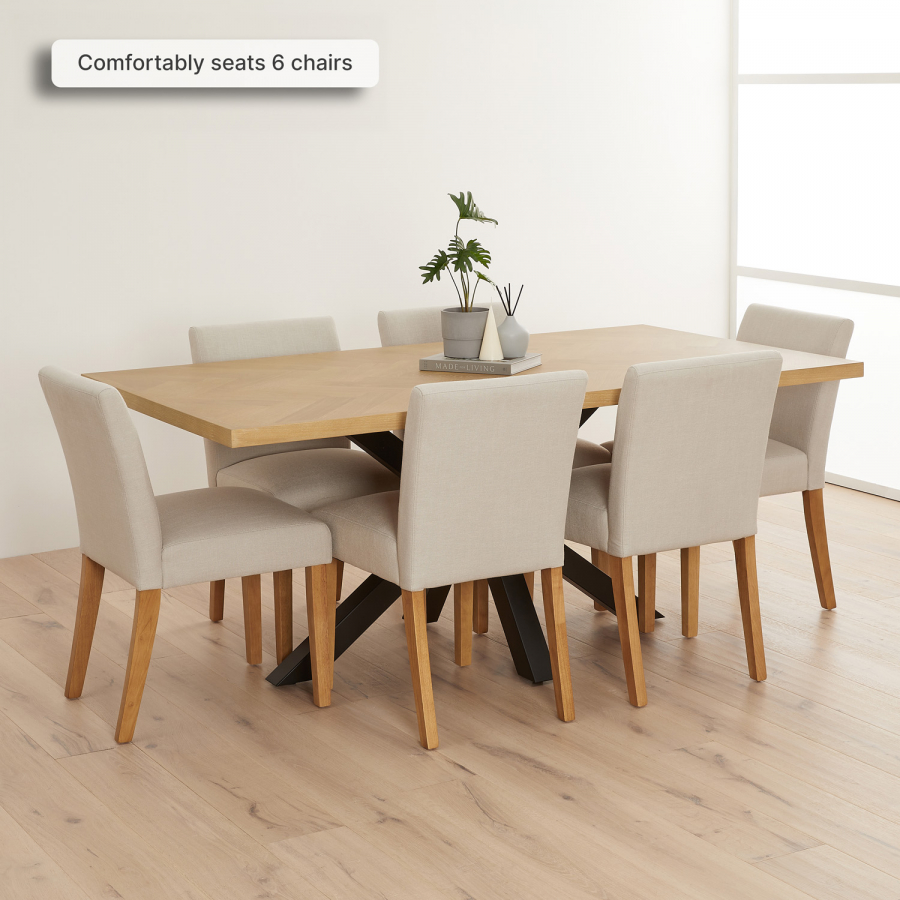 Industrial Herringbone Limed Oak 180cm Dining Table with Black ...