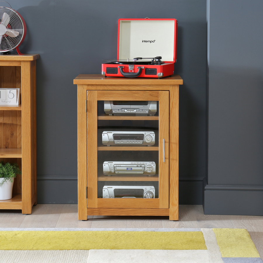 London Oak Hi-Fi Media Unit Storage Cabinet | The Furniture Market