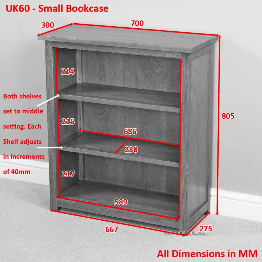 London Essentials Oak Small Low Compact Adjustable 3 Shelf Bookcase ...