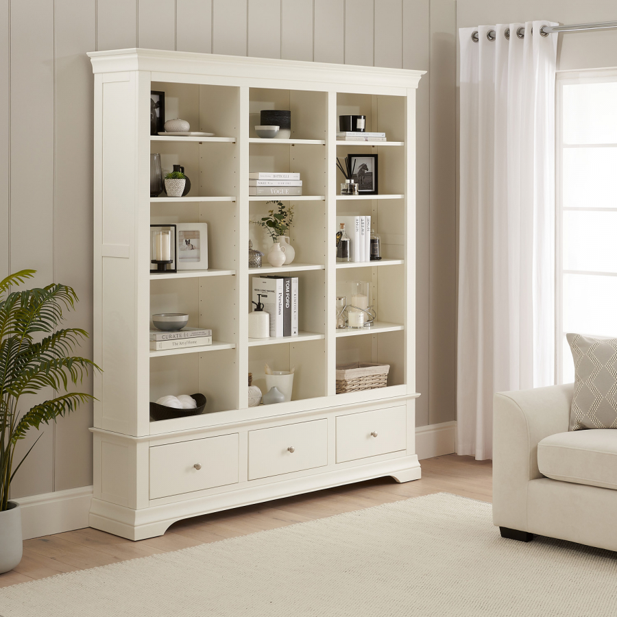 Wilmslow White Painted Extra Large Grand Library Bookcase with 3 ...