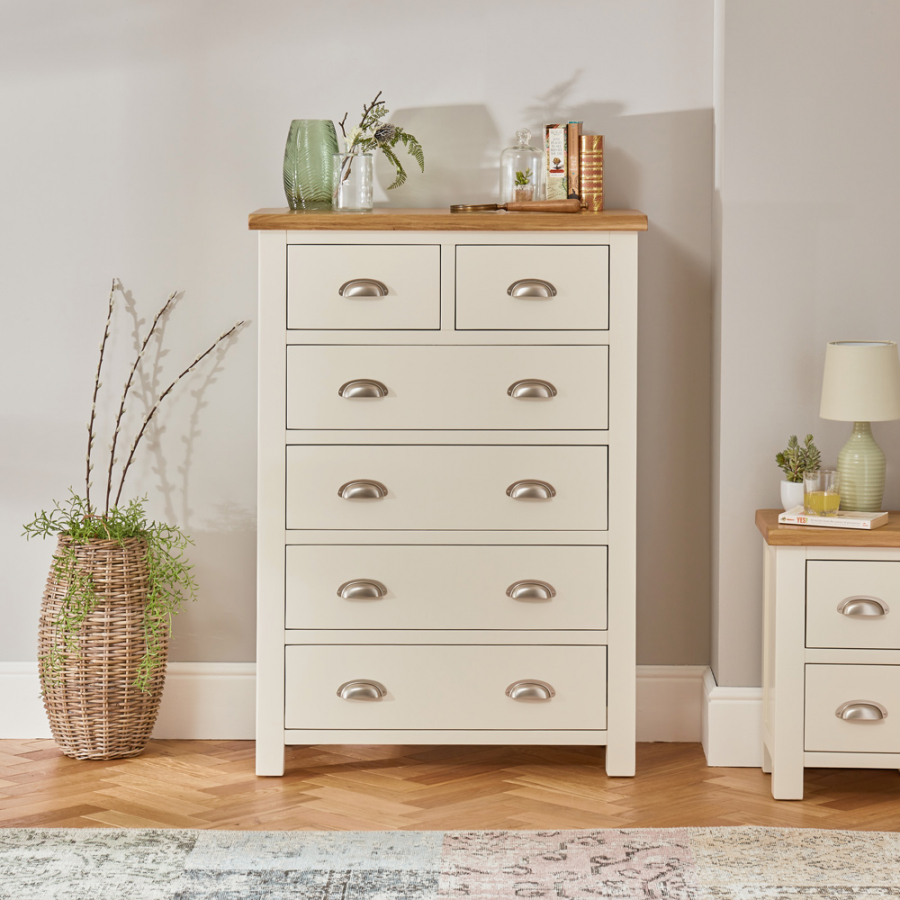 Cotswold Cream Painted Tall 2 Over 4 Drawer Chest of Drawers | The ...
