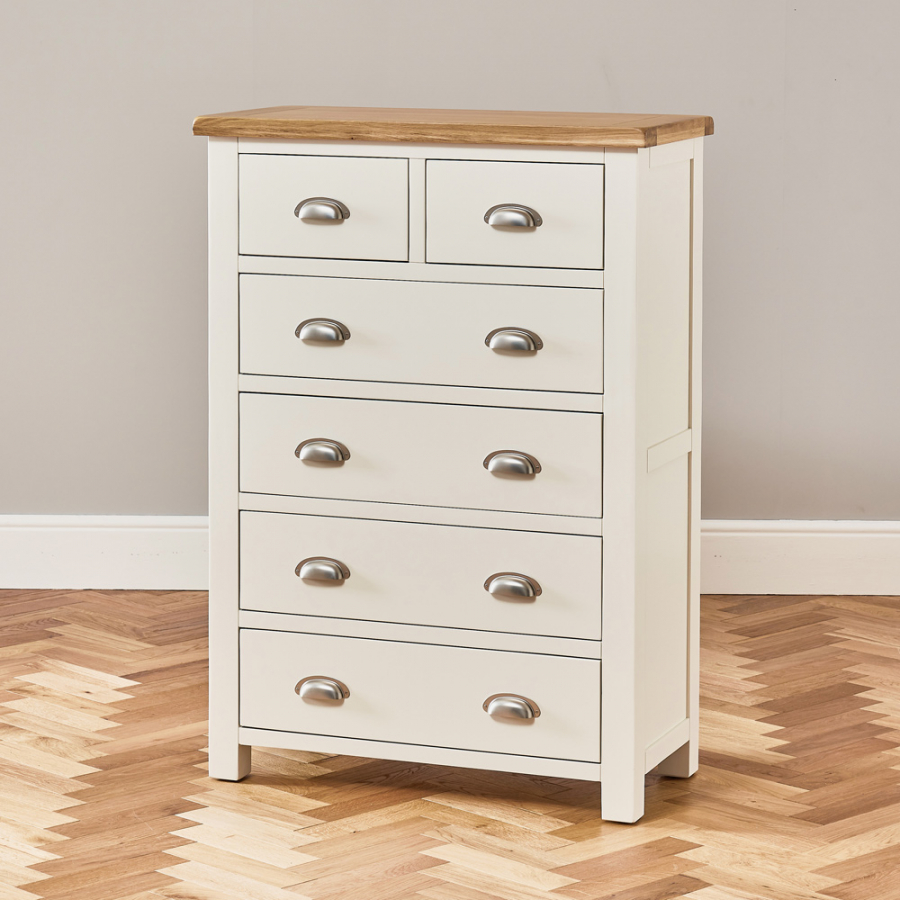Cotswold Cream Painted Tall 2 Over 4 Drawer Chest of Drawers | The ...