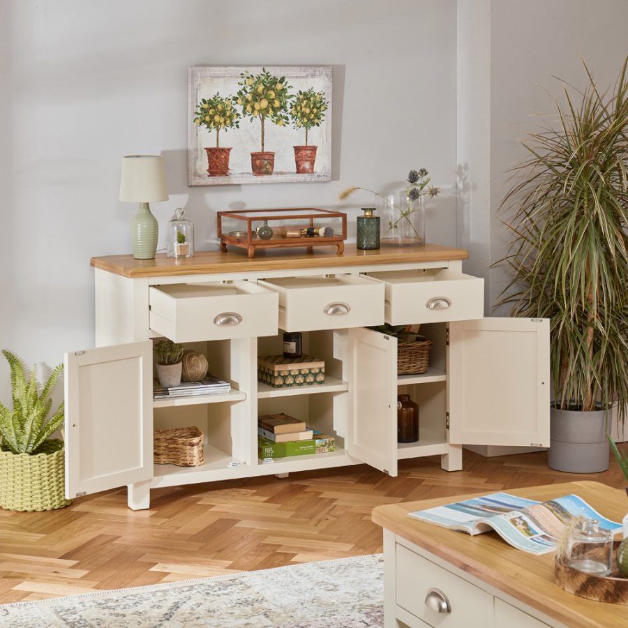 Cotswold Cream Painted 3 Door Large Sideboard | The Furniture Market