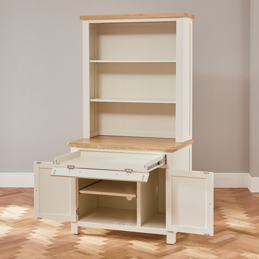 Cotswold Cream Painted Hideaway Computer Desk with Bookcase Top | The ...