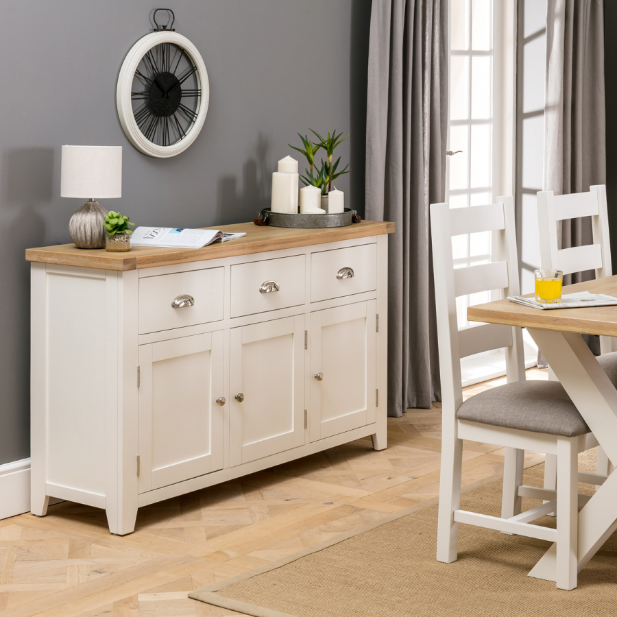Cheshire Cream Painted Large 3 Drawer 3 Door Sideboard | The Furniture ...