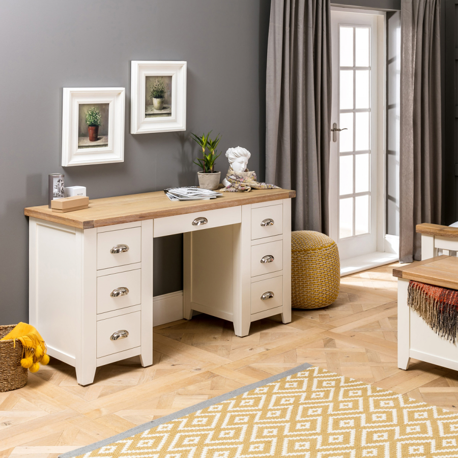 Cheshire Cream Painted Large Twin Pedestal Desk | The Furniture Market