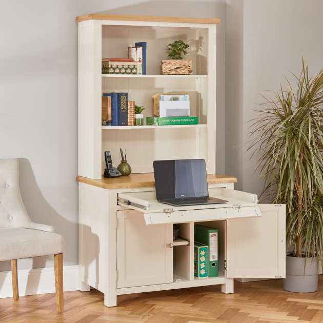 Cotswold Cream Painted Hideaway Computer Desk with Bookcase Top | The ...