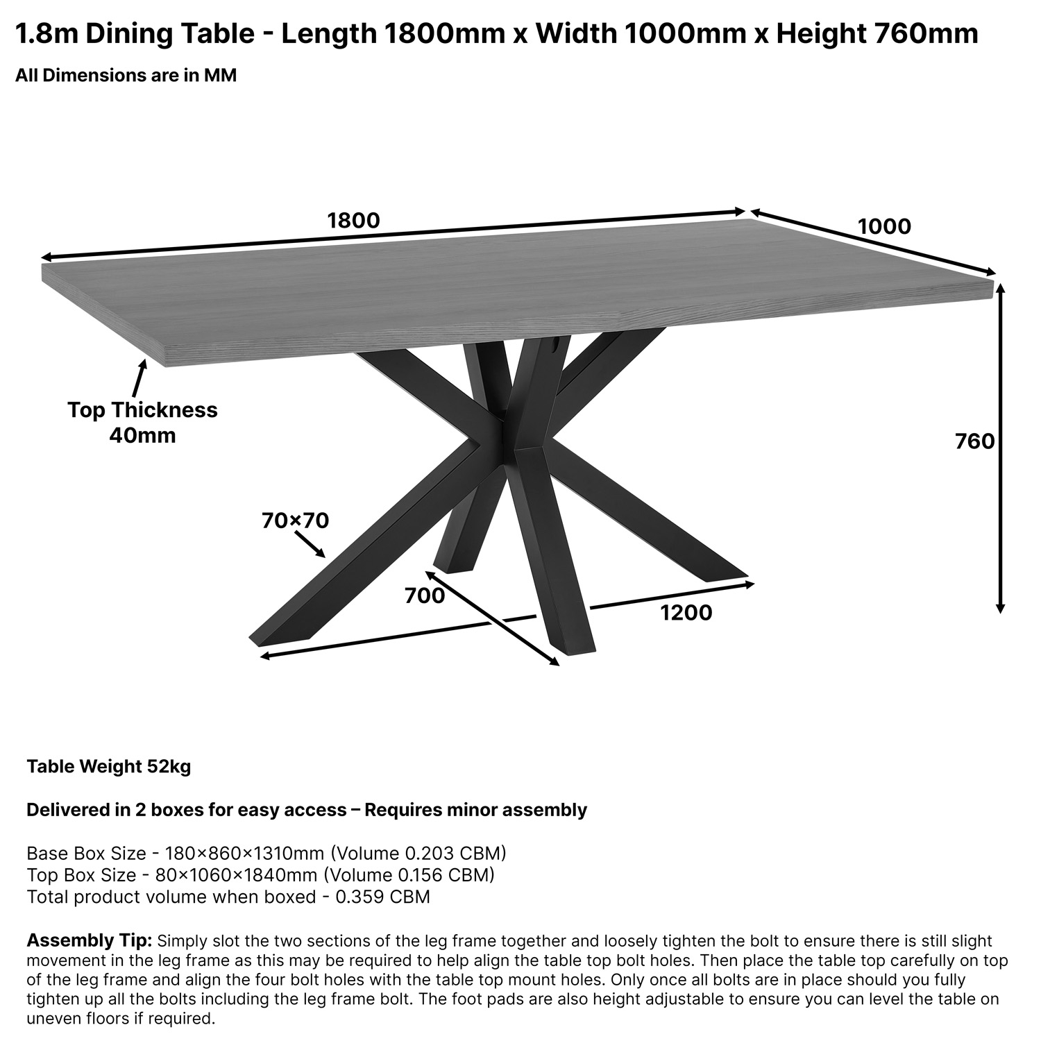 Industrial Natural Oak 180cm Dining Table with Black Starburst Legs – 6 ...