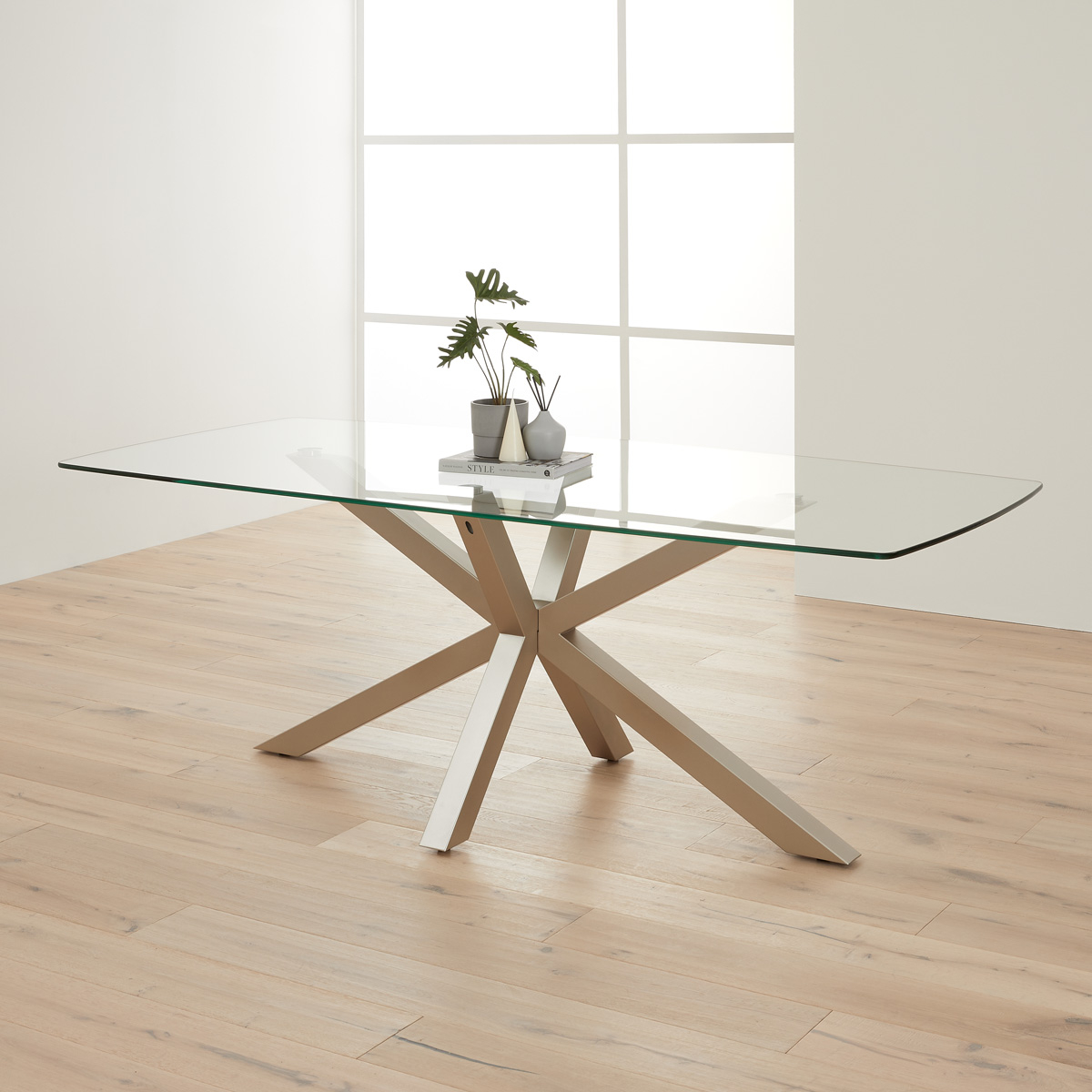 Starburst 220cm Glass Dining Table with Satin Legs – 8 Seater | The ...