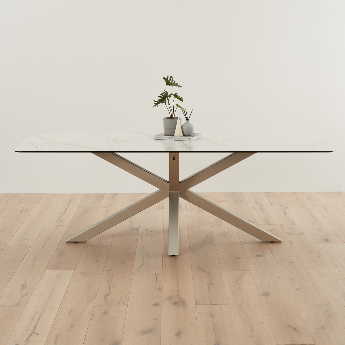 Starburst 220cm White Ceramic Dining Table with Satin Legs – 8 Seater ...