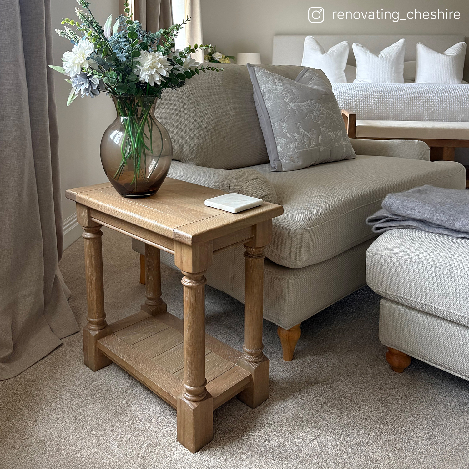 Classic Whitewash Oak Sofa Side Table | The Furniture Market