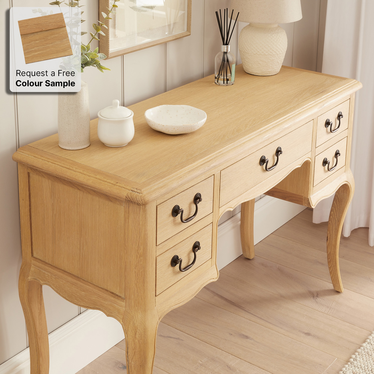 French Chateau Oak Dressing Table Set with Mirror and Stool | The ...
