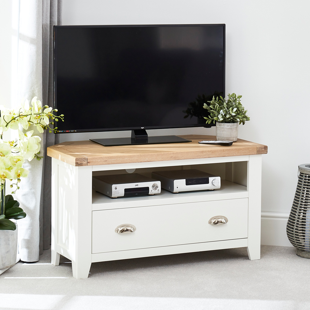 Cheshire White Painted Corner TV Unit Up to 50 TV Size The Furniture Market