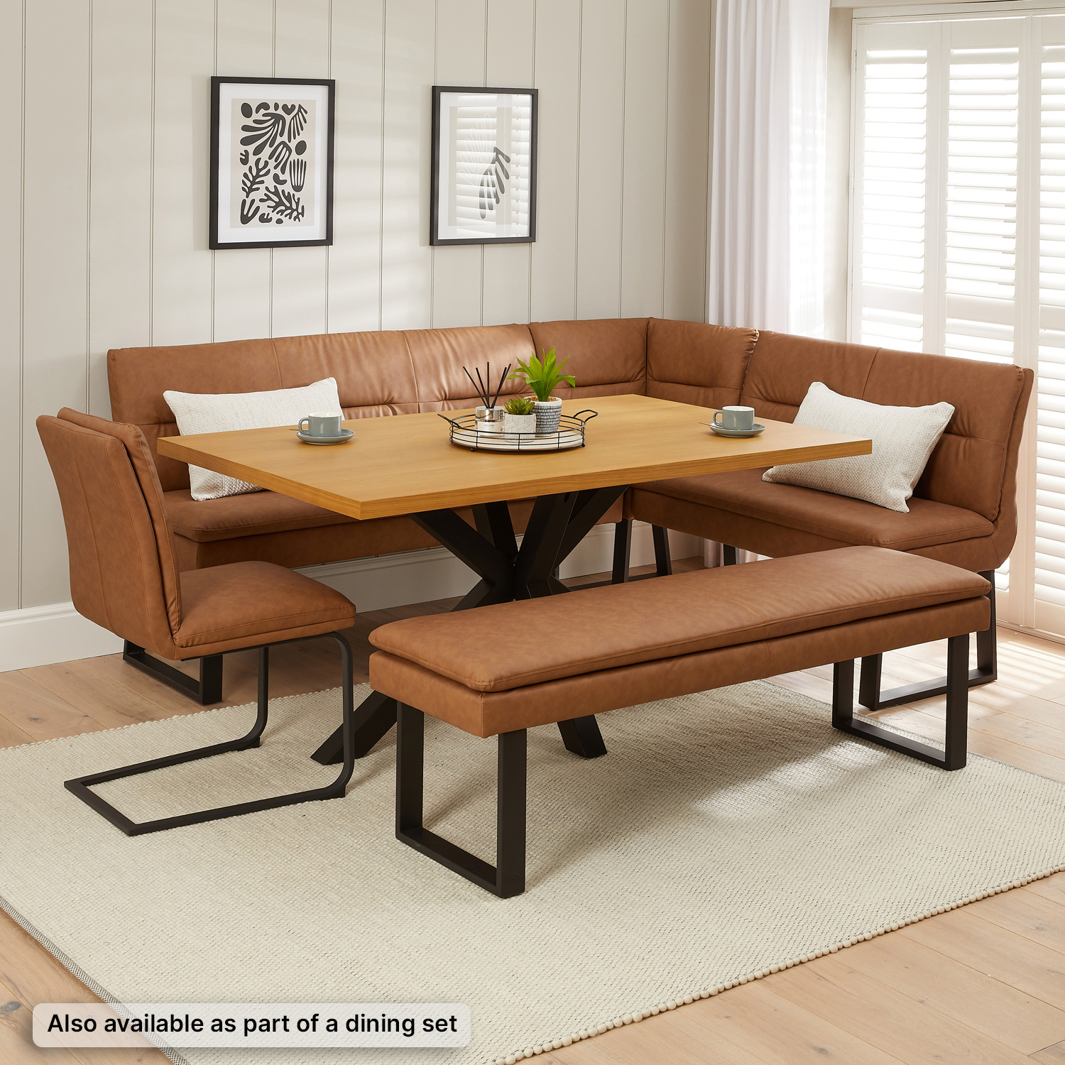 Bronx Industrial Corner Dining Bench Tan Brown Faux Leather The Furniture Market