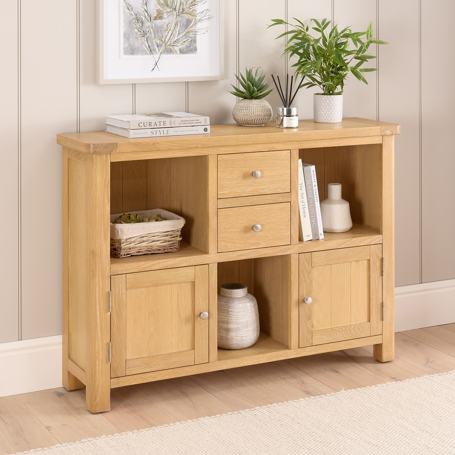 Marbury Oak Low Open Display Shelf Unit | The Furniture Market