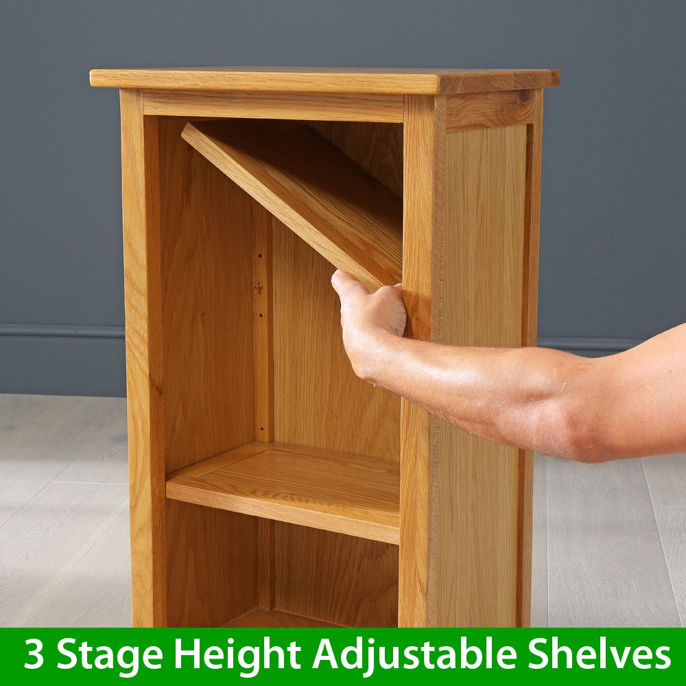 London Essentials Oak Mini Narrow Adjustable 3 Shelf Bookcase | The ...