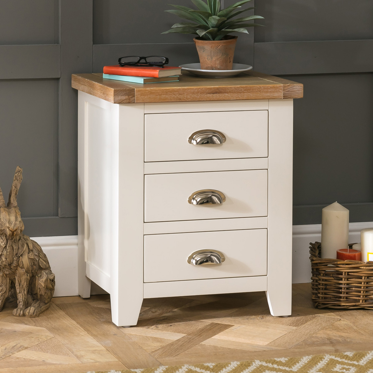 Cheshire Cream Painted 3 Drawer Bedside Table | The Furniture Market