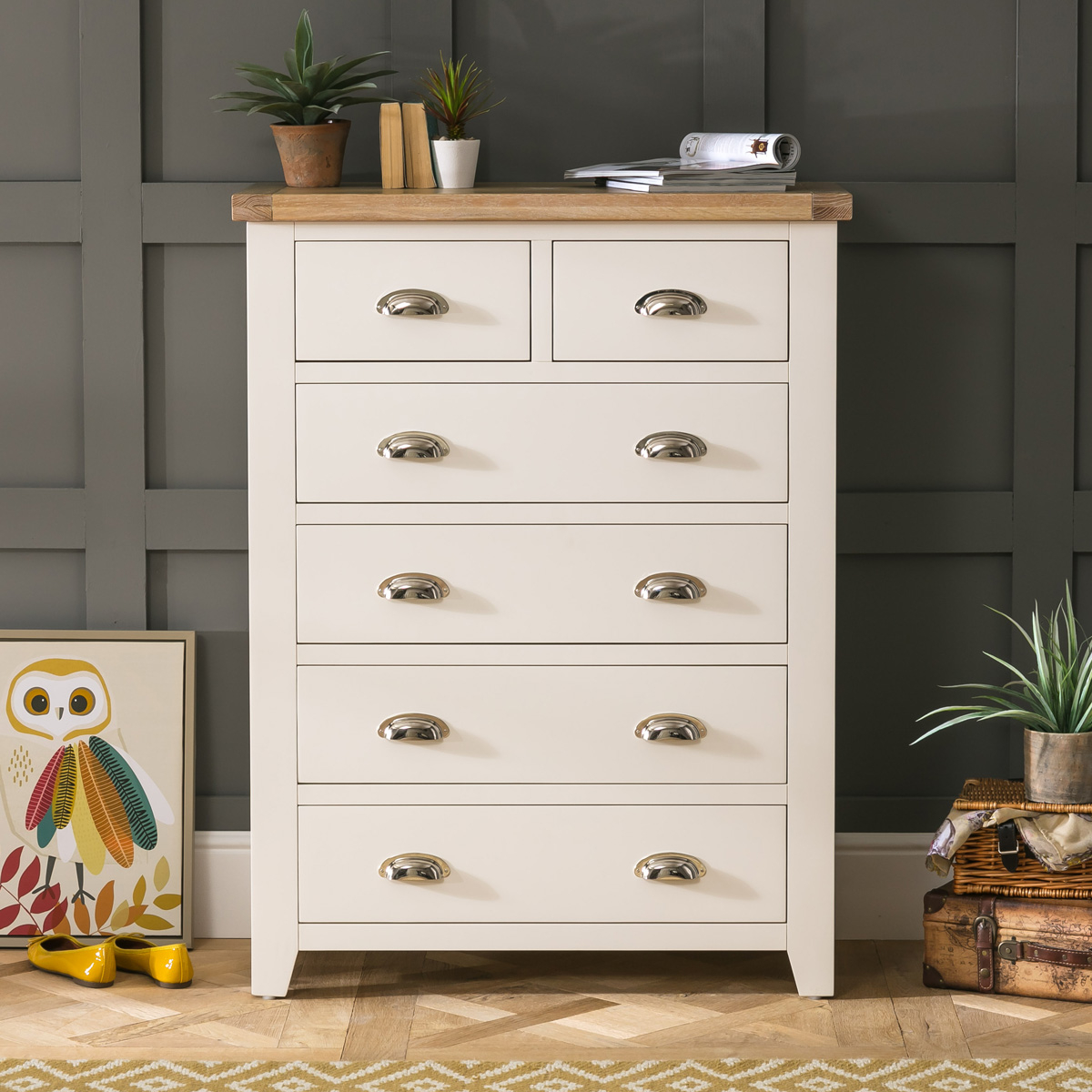 Cheshire Cream Painted Tall 2 over 4 Drawer Chest of Drawers | The ...