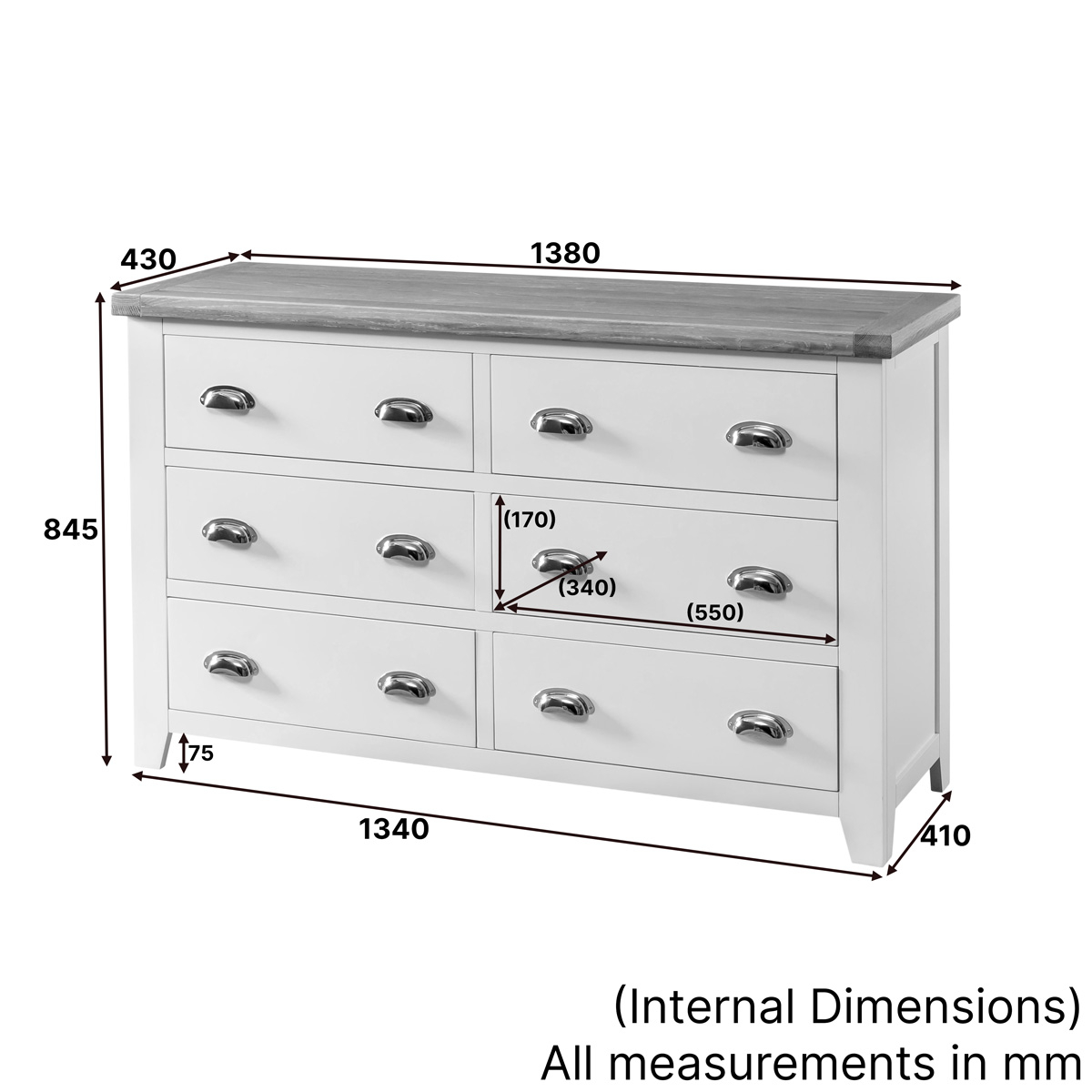 Cheshire Cream Painted Large Wide 6 Drawer Chest of Drawers | The ...