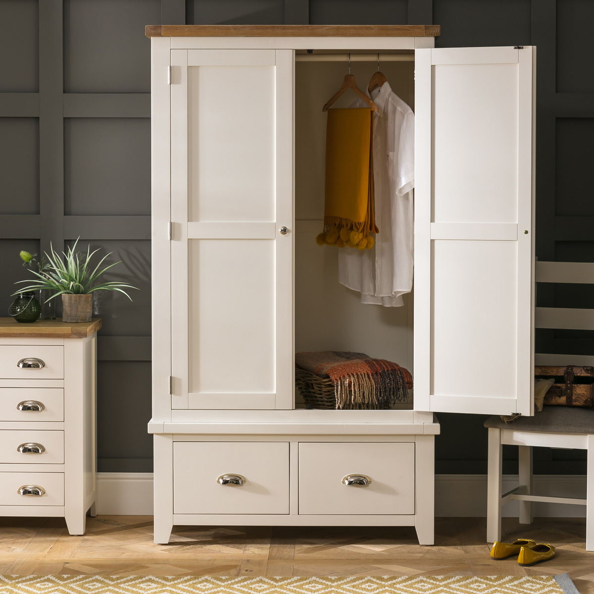 Cheshire Cream Double 2 Door Wardrobe with 2 Drawers The Furniture Market