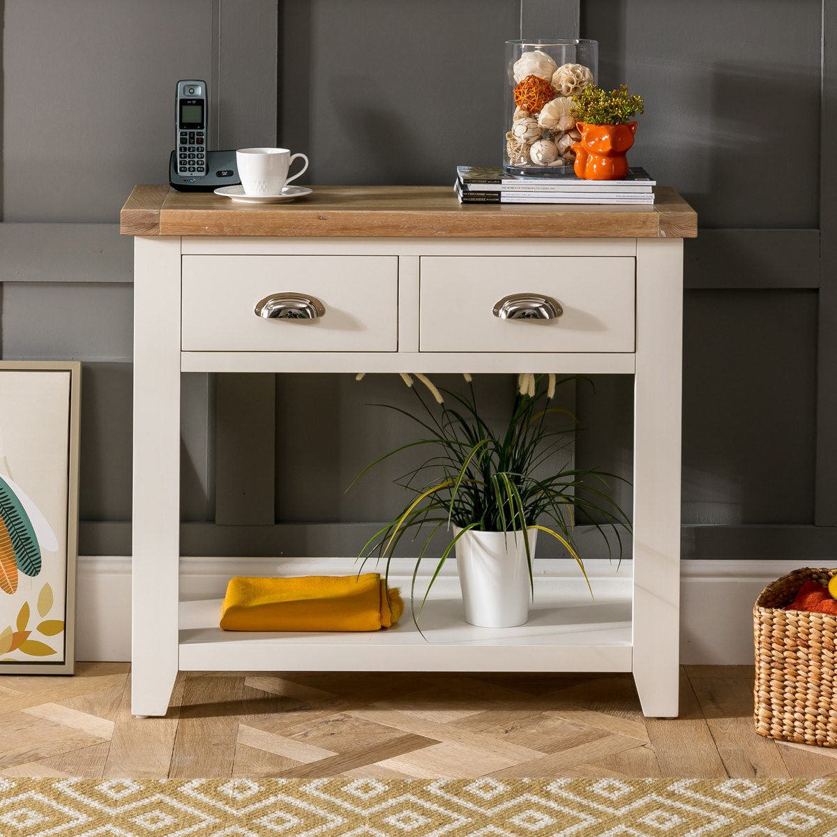 Cream console table with drawers store