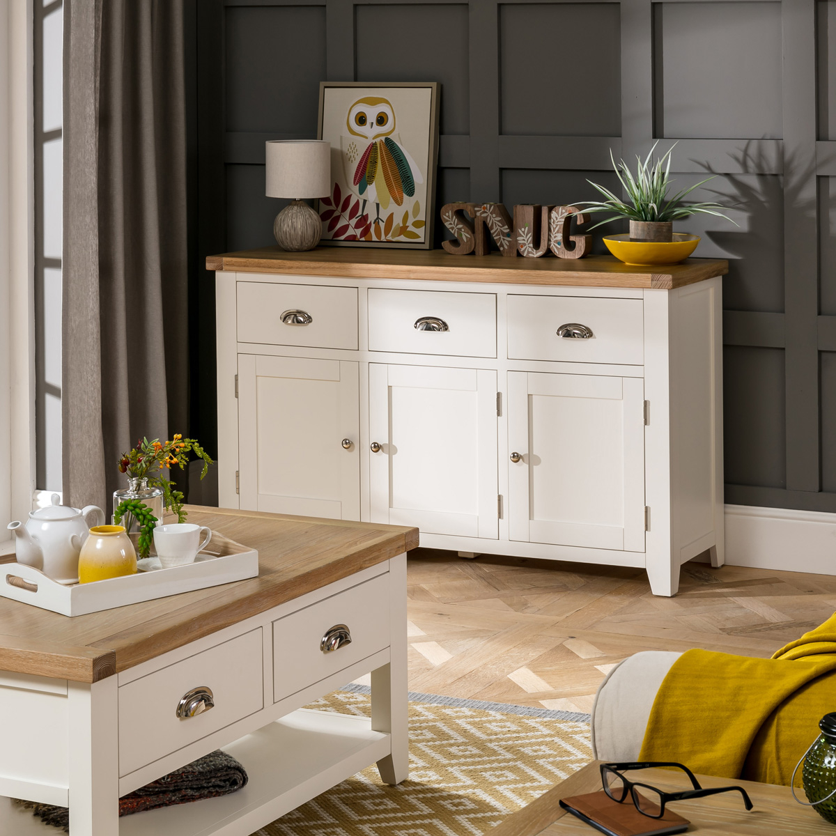 Cheshire Cream Painted Large 3 Drawer 3 Door Sideboard | The Furniture ...