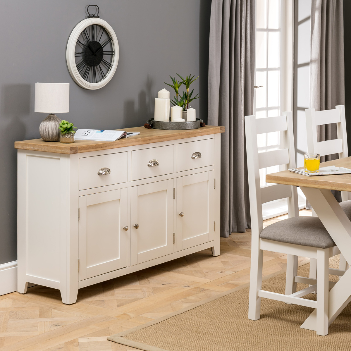 Cheshire Cream Painted Large 3 Drawer 3 Door Sideboard | The Furniture ...