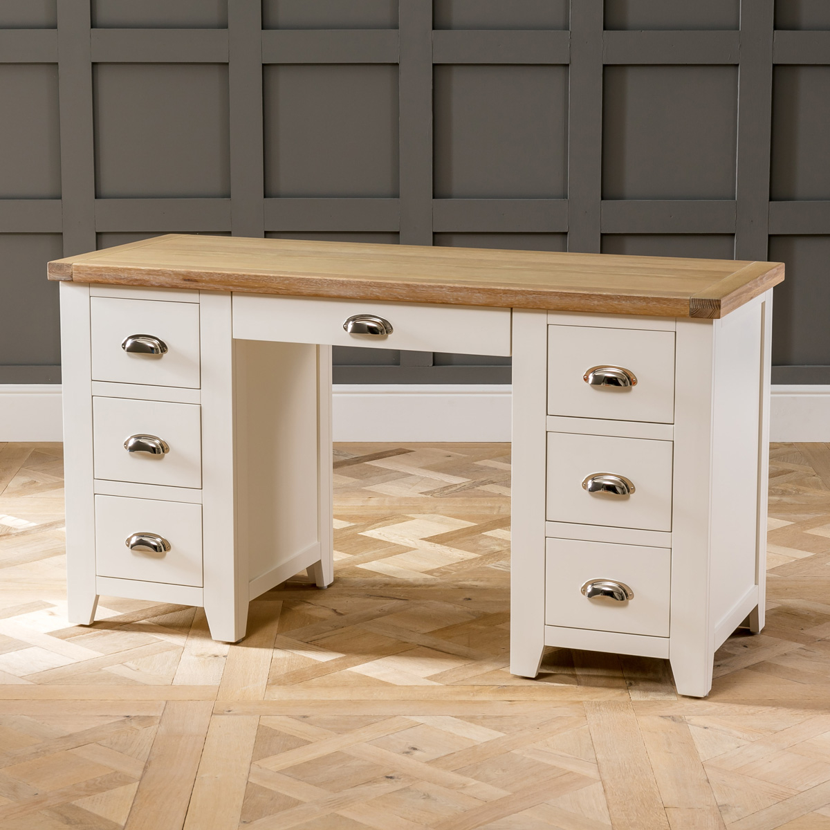 Cheshire Cream Painted Large Twin Pedestal Desk | The Furniture Market