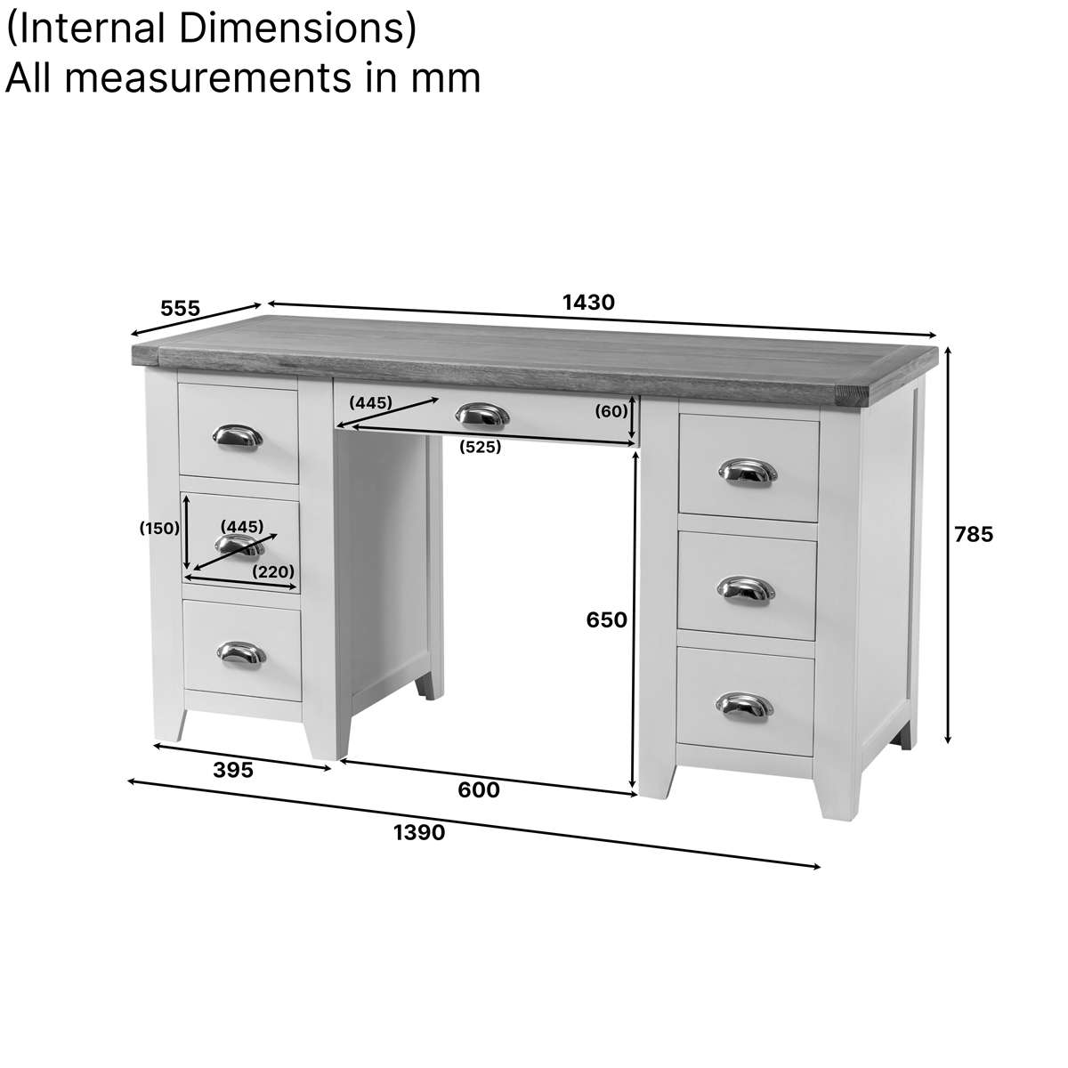 Cheshire White Painted Large Twin Pedestal Desk | The Furniture Market