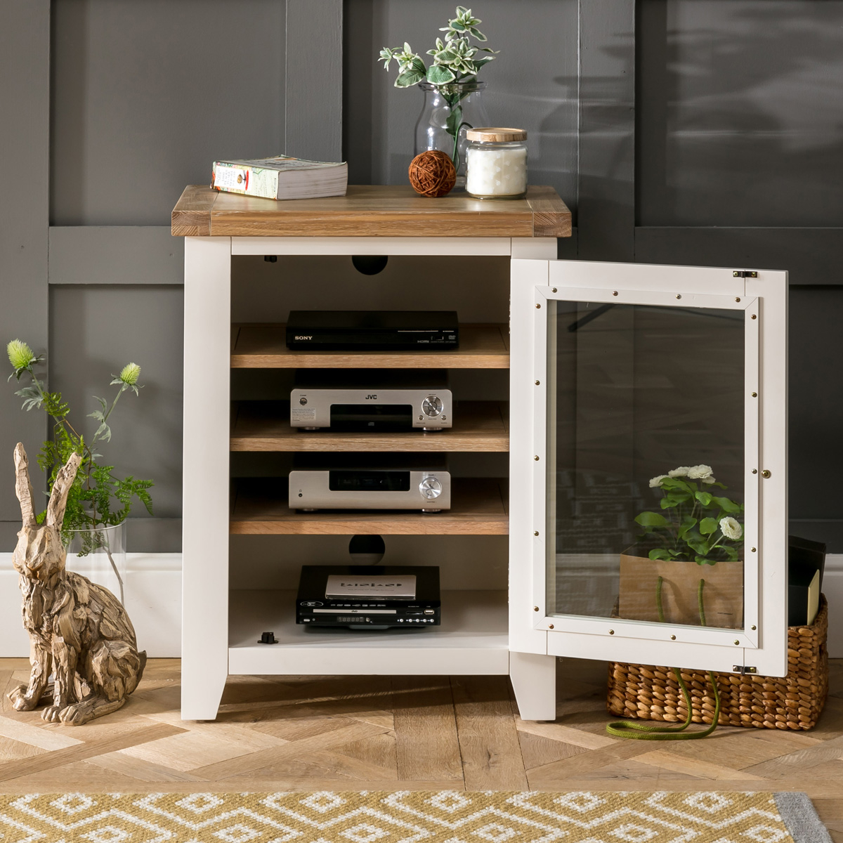 Cheshire Cream Painted Glazed Hi-Fi Media Cabinet Unit | The Furniture ...