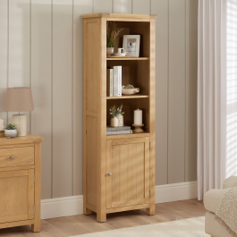 Marbury Oak Tall Narrow Bookcase with 1 Door Cupboard | The Furniture ...