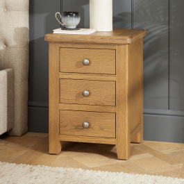 Cotswold Rustic Smoked Oak 3 Drawer Bedside Table | The Furniture Market
