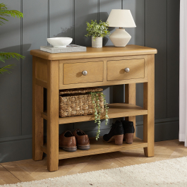 Cotswold Rustic Smoked Oak 2 Drawer Hall Console Table | The Furniture ...