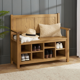 Cotswold Rustic Smoked Oak Monks Hallway Bench with Shoe Storage | The ...