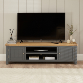 Marbury Slate Grey Painted Extra Large Widescreen TV Unit Stand – Up to ...