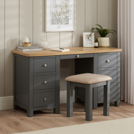 Marbury Slate Grey Painted Twin Pedestal Dressing Table Set with Stool ...
