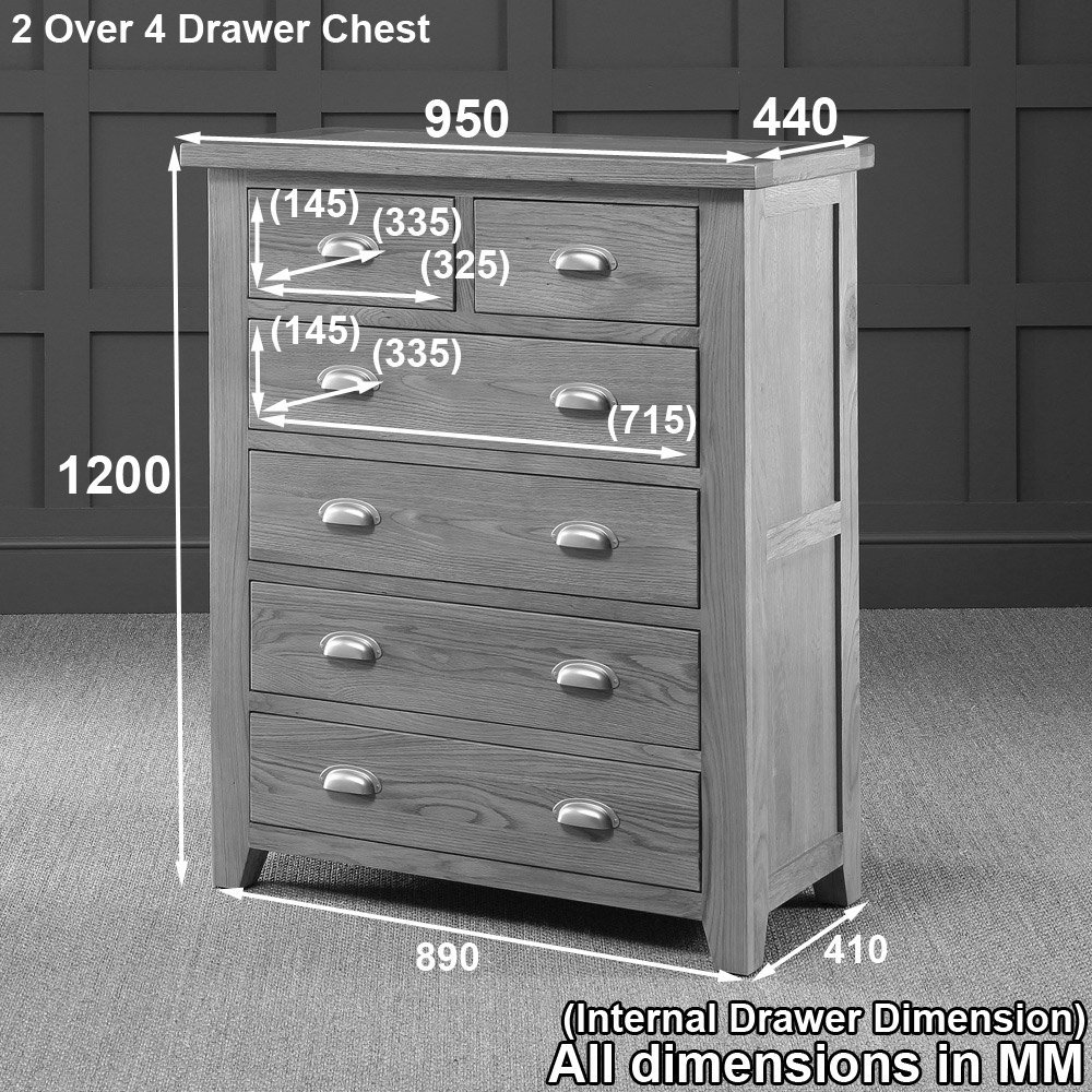 Cheshire Oak Tall 2 over 4 Drawer Chest of Drawers | The Furniture Market