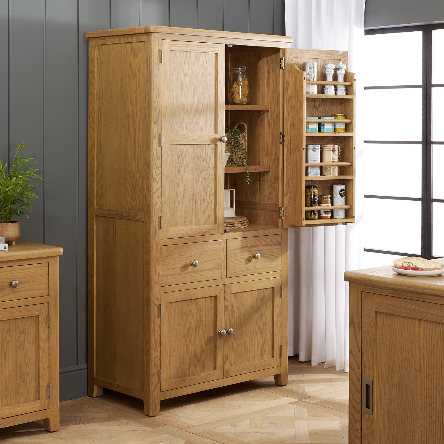 Oak Wooden Pantry Oak Larder Rack Butler Pantry Rack 4 Shelf Deep